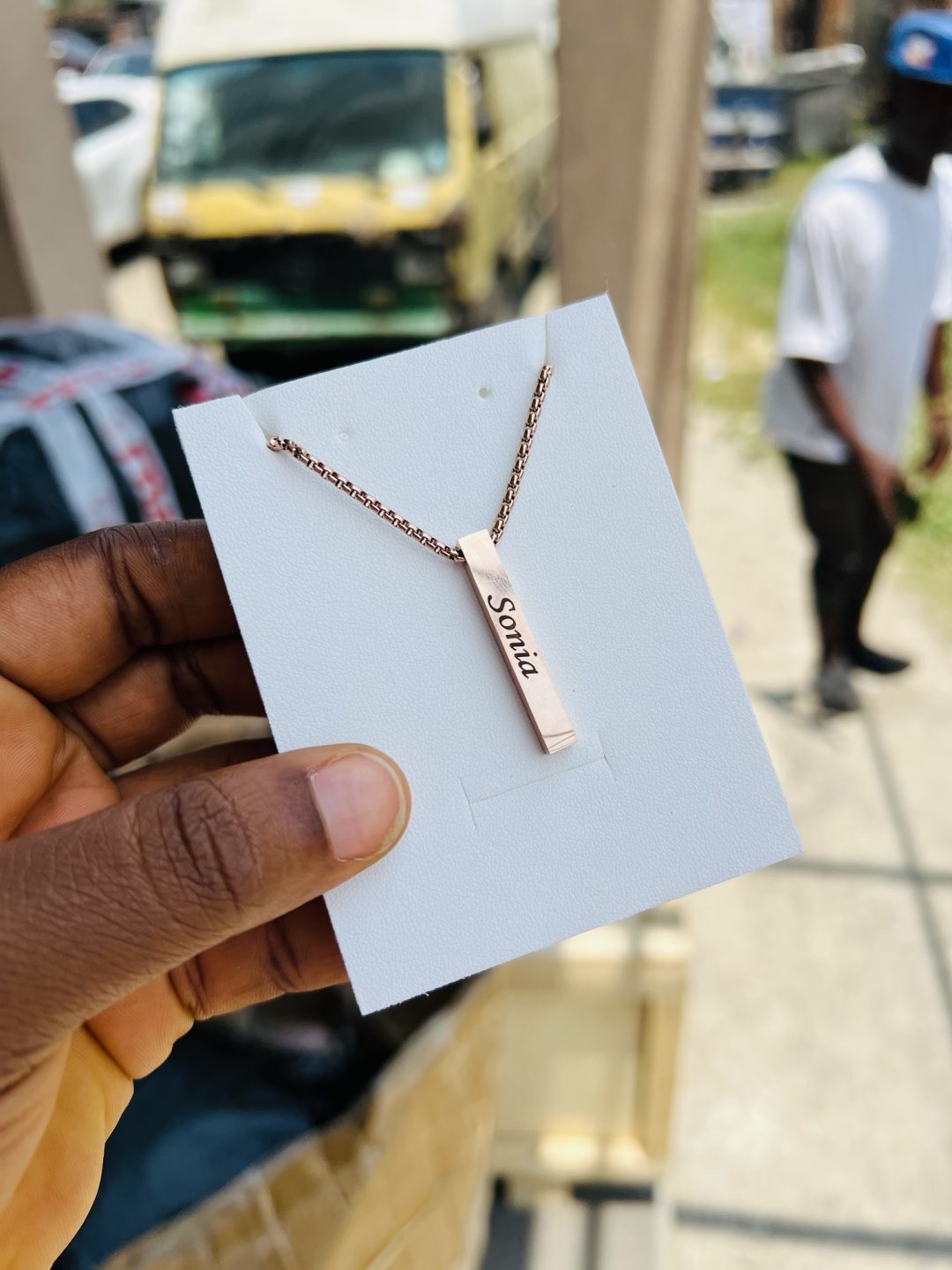 Engraved Rose gold block necklace – Gold Diggers Jewelries
