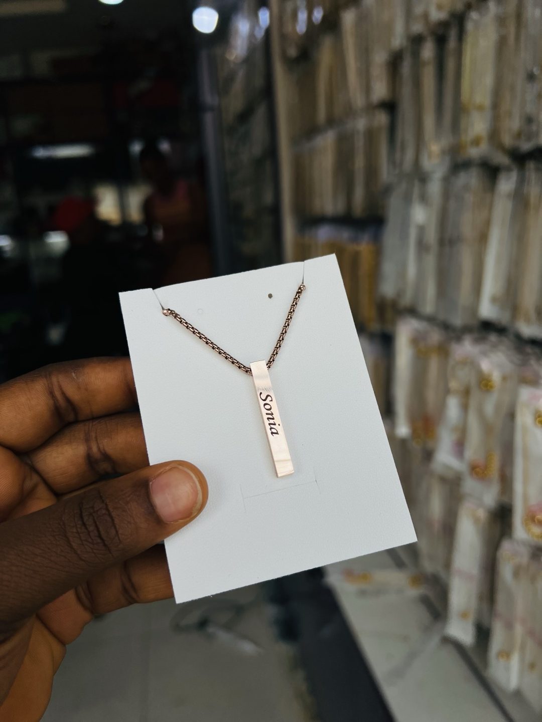 Engraved Rose gold block necklace – Gold Diggers Jewelries